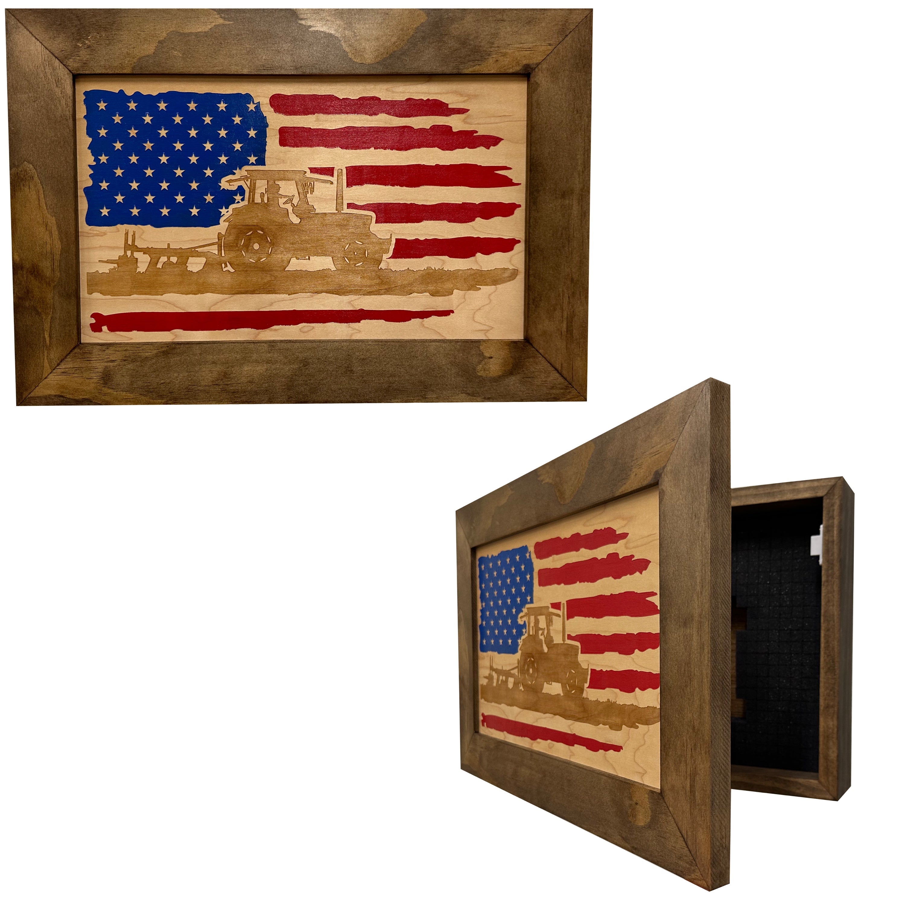 Locking Gun Cabinet Wall Mounted with American Flag and Farmer Patriot ...